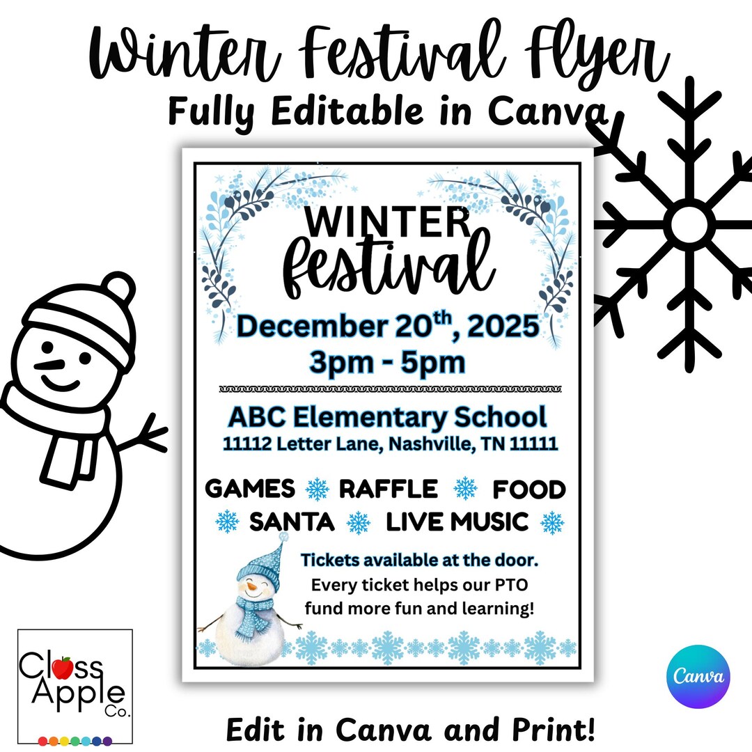 Editable Winter Festival Flyer • School Winter Event Poster • PTO ...
