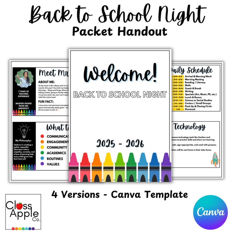 Editable Back to School Night Handout Canva Template | Meet the Teacher ...