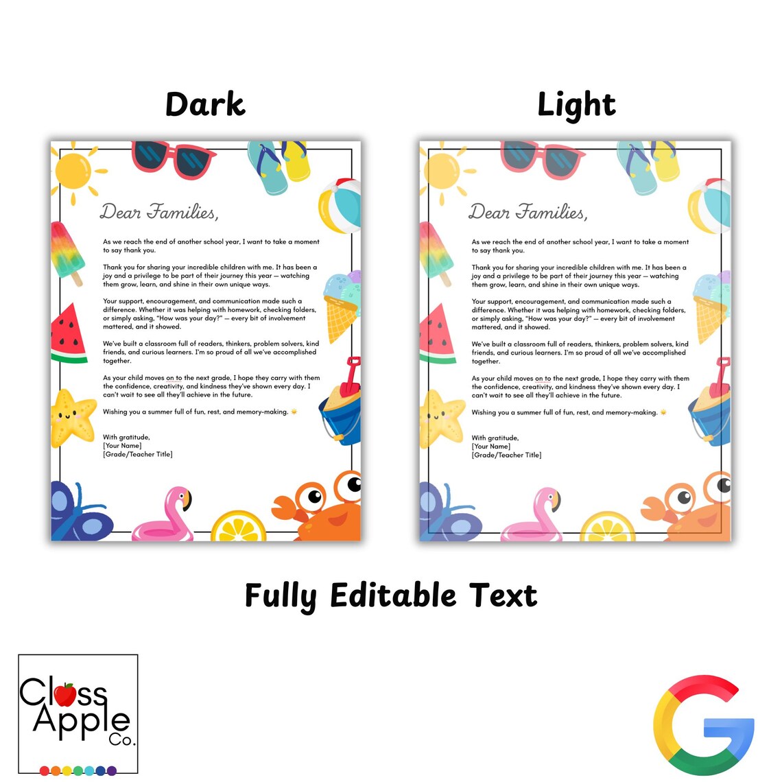 Editable Text End-of-year Summer Letter to Families | Google Slides ...