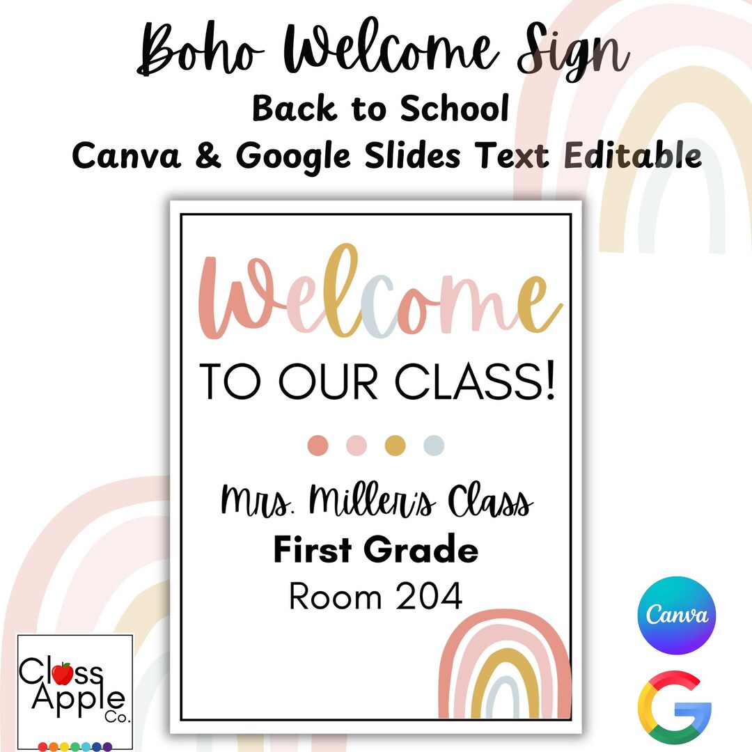 Boho Welcome Sign for Classroom | Editable Canva & Google Slides | Back ...