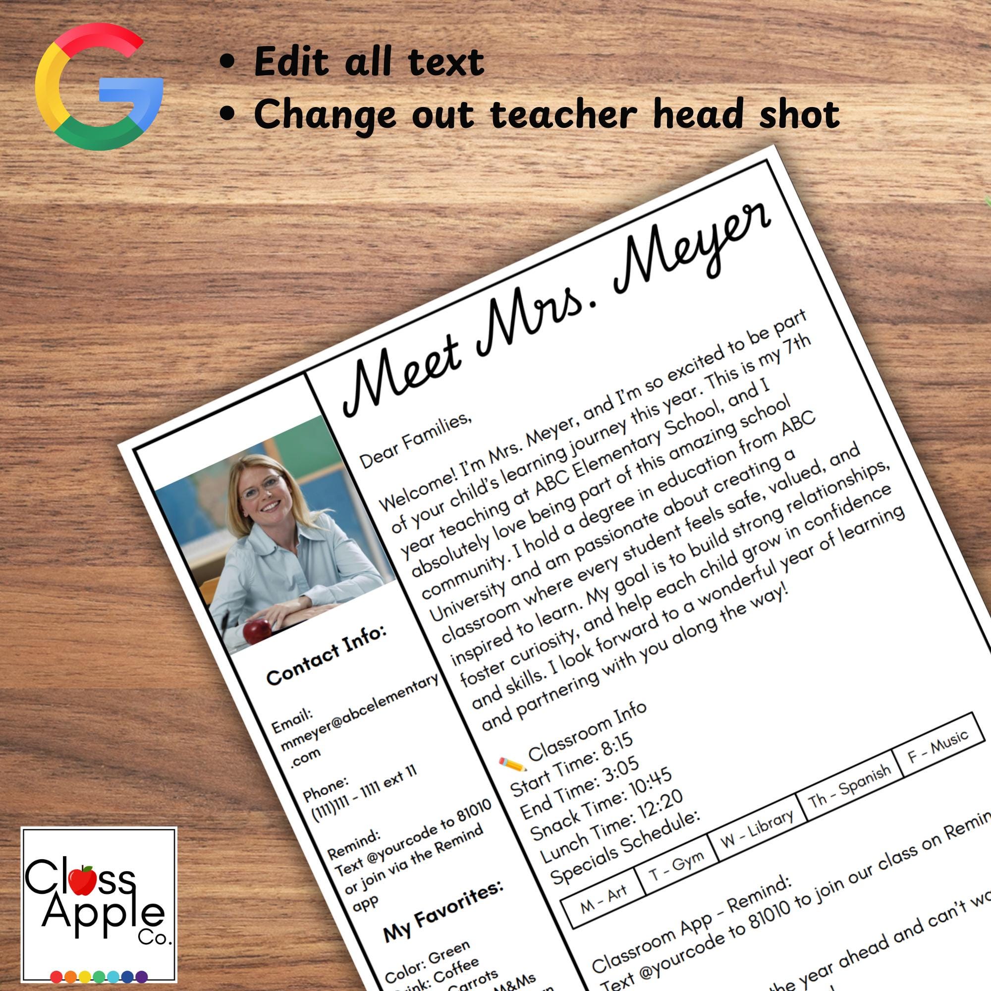 Editable Meet the Teacher Letter Template | Bright and Colorful Google ...