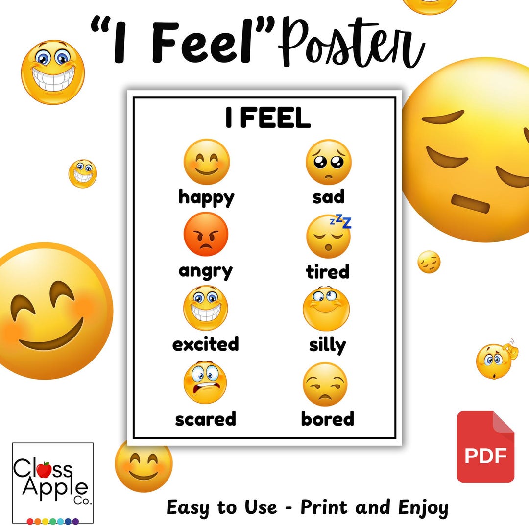 I Feel Poster Printable PDF | Feelings Chart for Kids | Calm Corner SEL ...