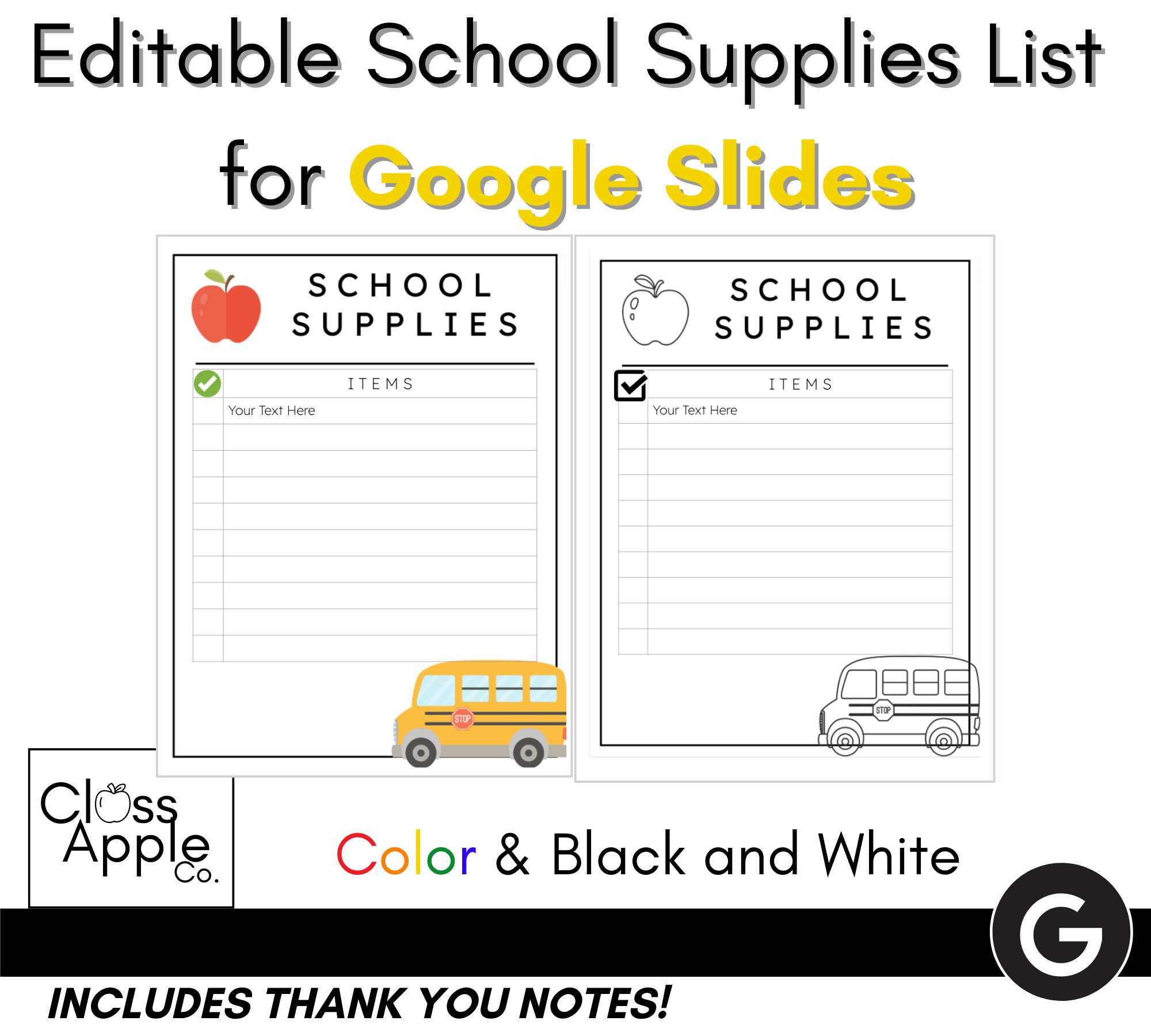 School Supplies List - Editable for Google Slides - Easy to Edit - Back ...