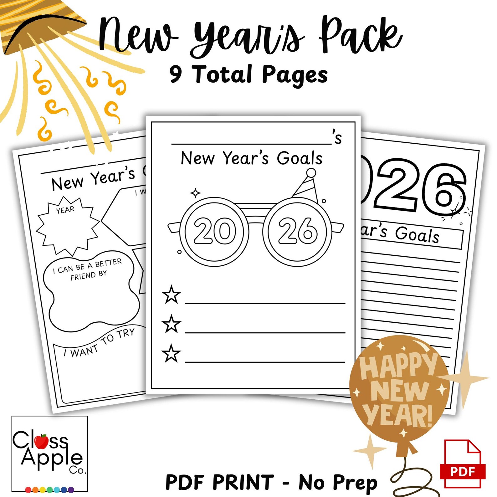New Year’s Goals Activities 2026 | Writing & Coloring Pages | New Year ...