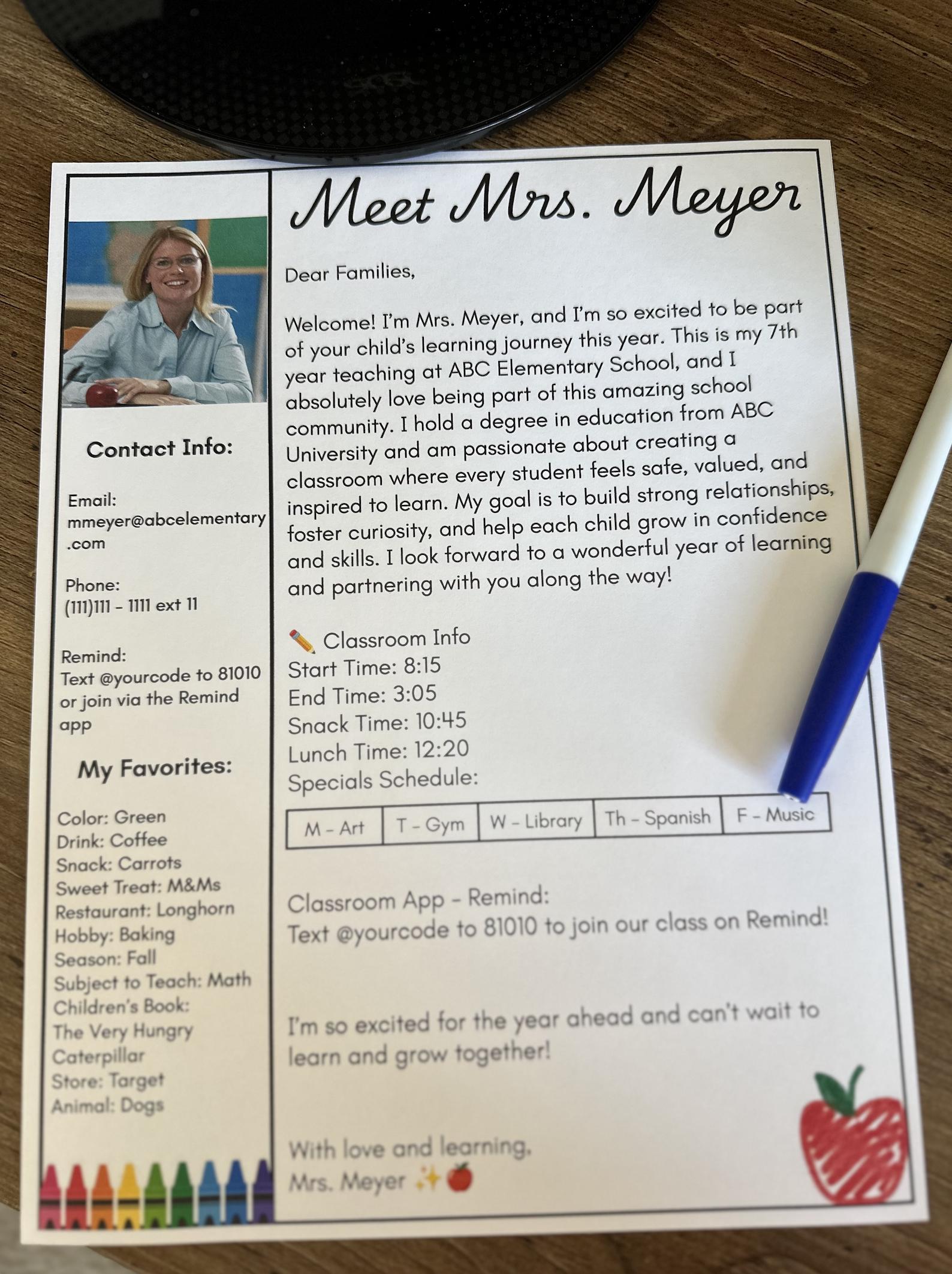 Editable Meet the Teacher Letter Template | Bright and Colorful Google ...
