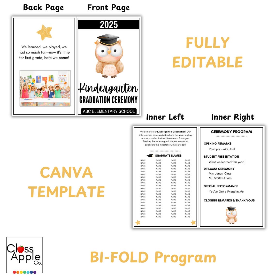 Kindergarten Graduation Program | Bi-fold Editable Canva Template ...