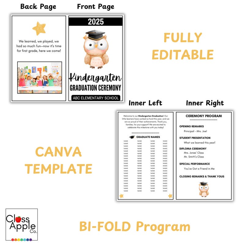Kindergarten Graduation Program | Bi-fold Editable Canva Template ...