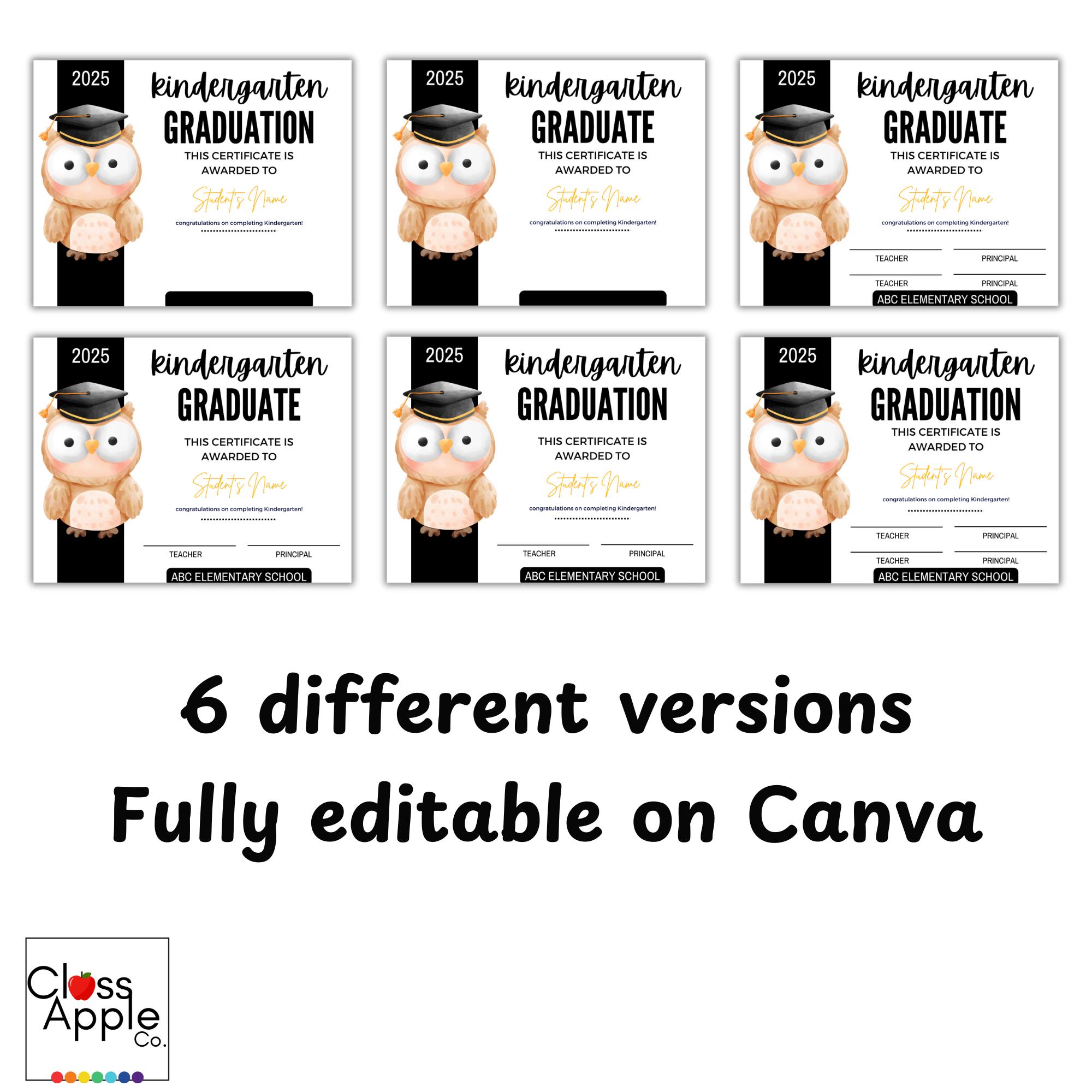 Kindergarten Graduation Certificate | Editable Canva Template | 6 ...