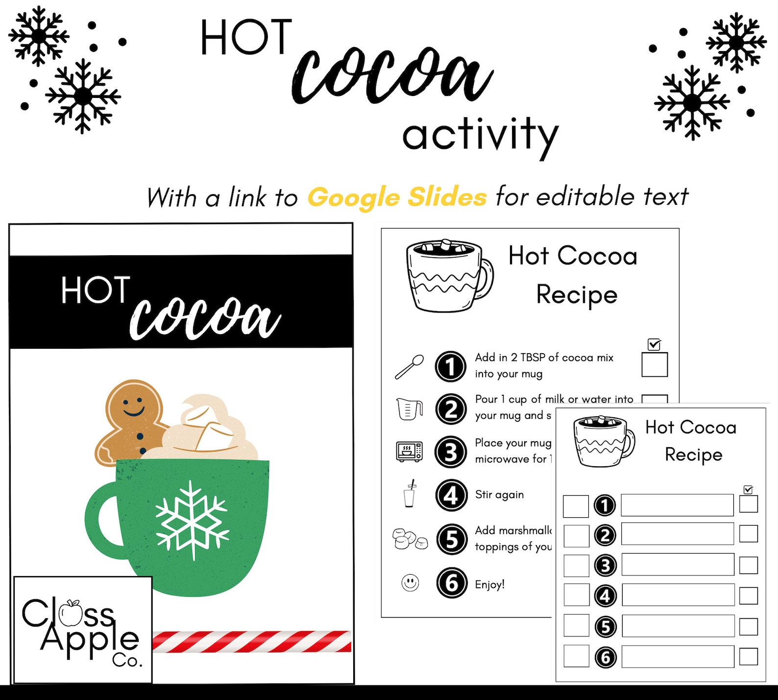 Hot Cocoa Activity for Class Christmas/holiday Party - Editable Text ...
