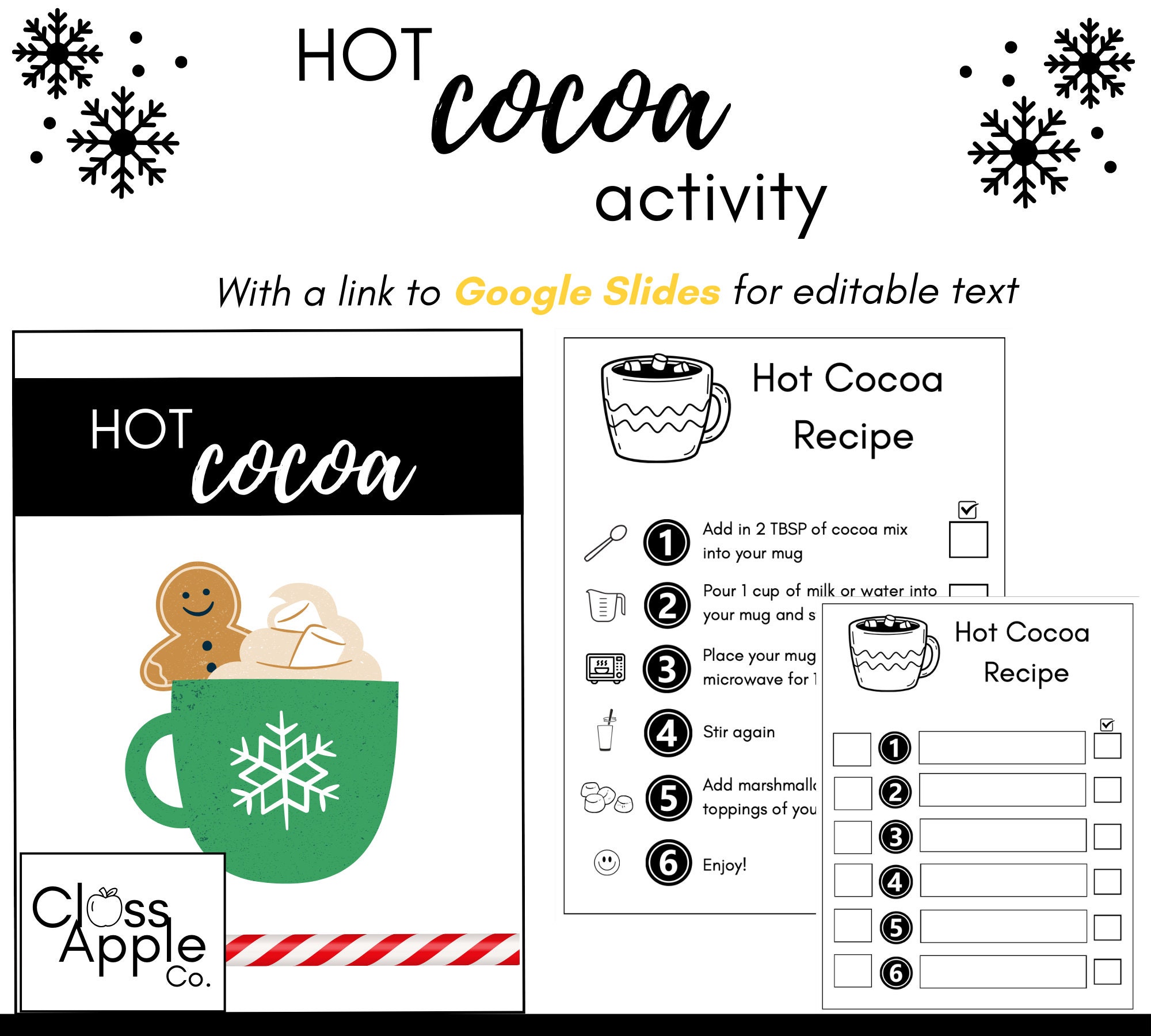 Hot Cocoa Activity for Class Christmas/holiday Party - Editable Text ...