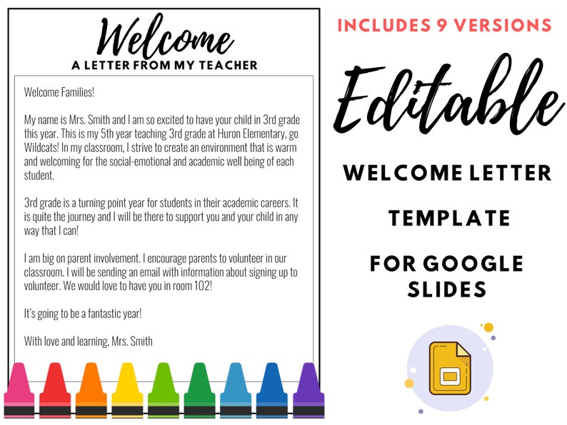 Editable Welcome Letter Template - Back to School - Google Slides ...