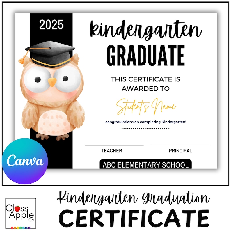 Kindergarten Graduation Certificate | Editable Canva Template | 6 ...