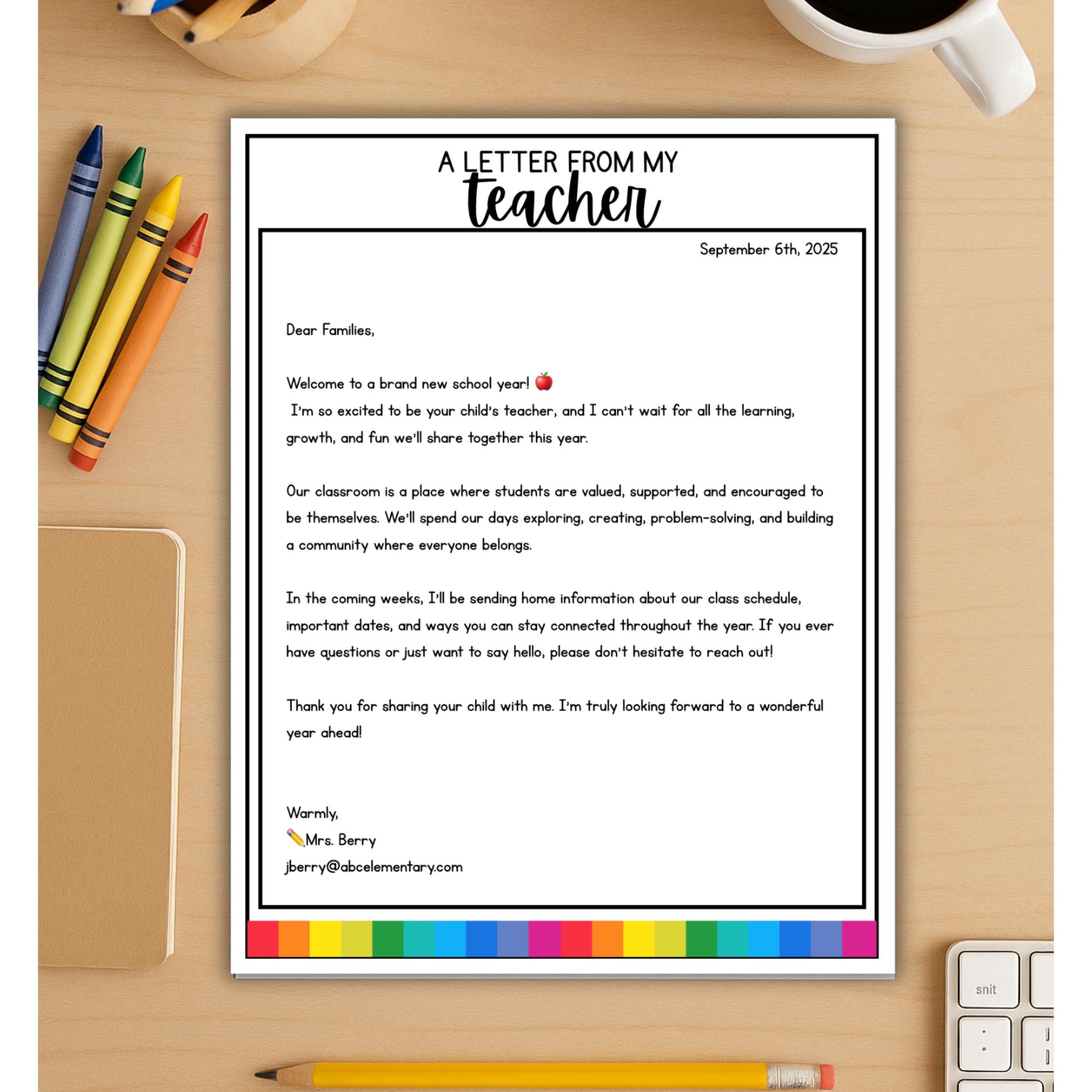 Editable Welcome Letter Template for Teachers | 14 Versions for Pre-k ...