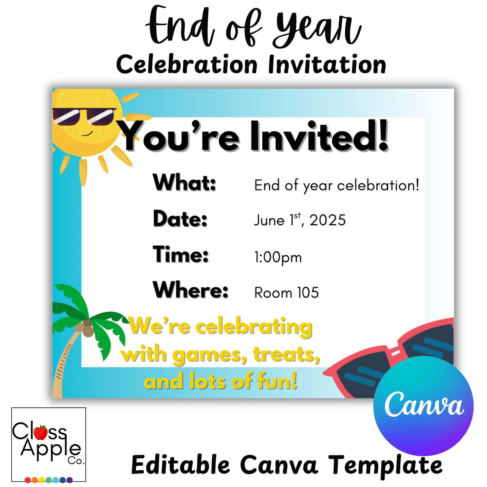 Editable End of Year Celebration Invitation | Summer Theme | Full Page ...