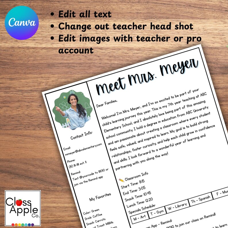 Editable Meet the Teacher Letter Template | Canva Version | Back to ...