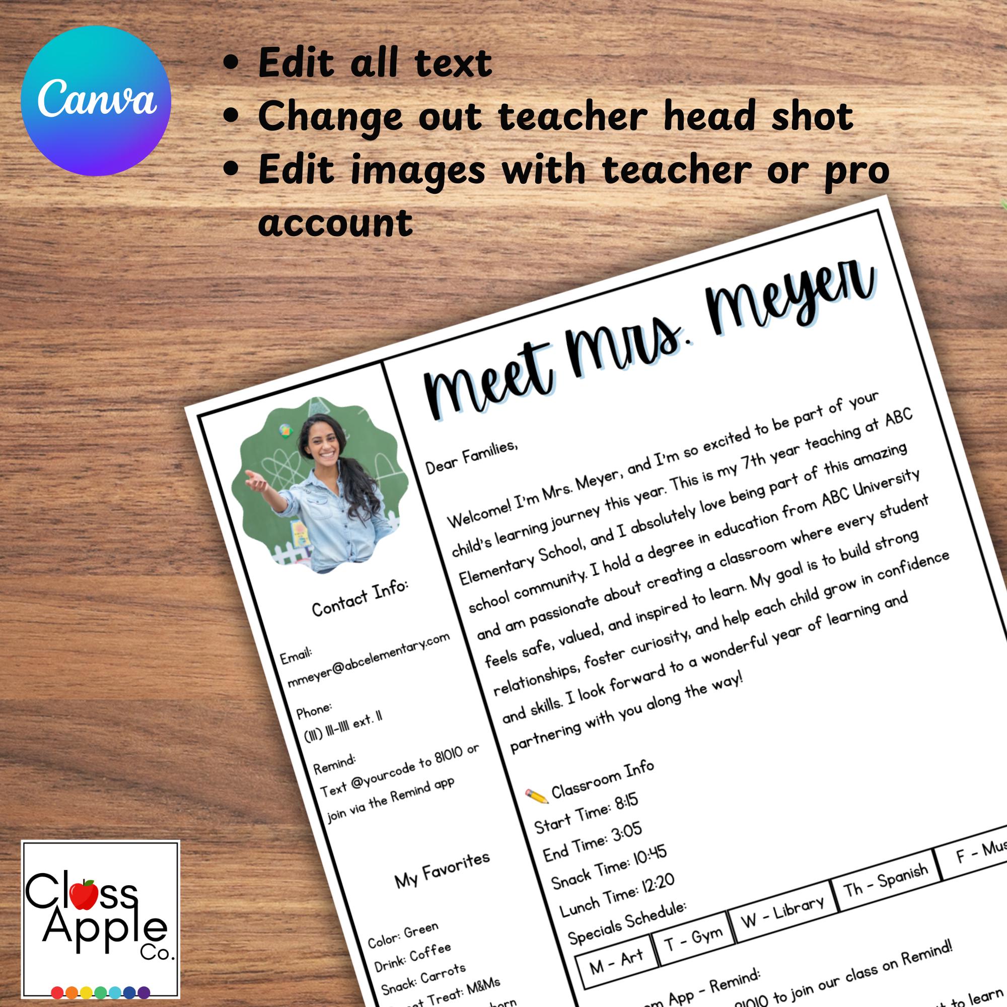 Editable Meet the Teacher Letter Template | Canva Version | Back to ...