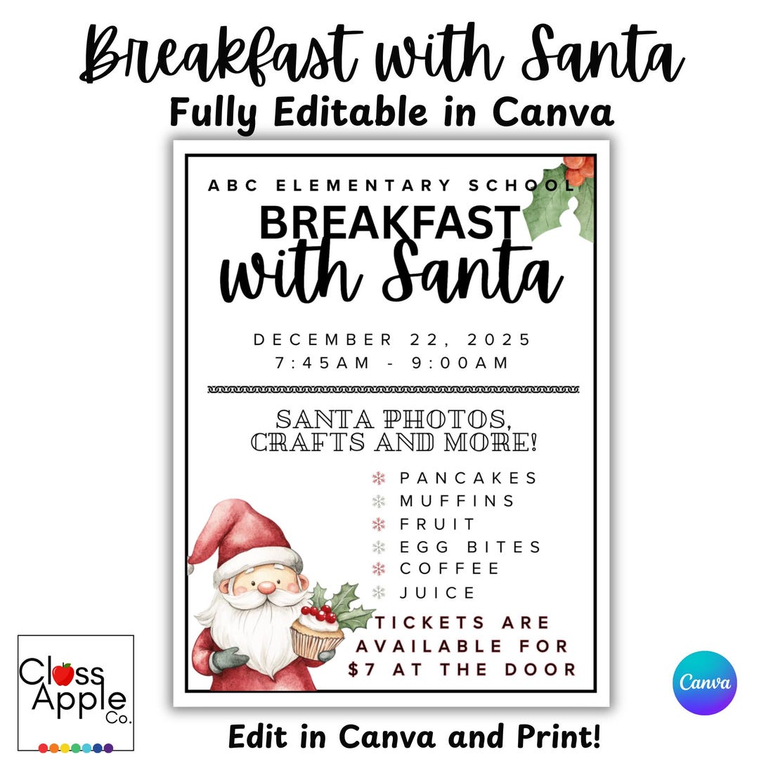 Breakfast With Santa Flyer • Editable Winter Event Flyer • School ...