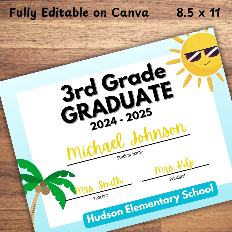 End of Year Certificate | Editable Canva Template | Any Grade Graduate ...