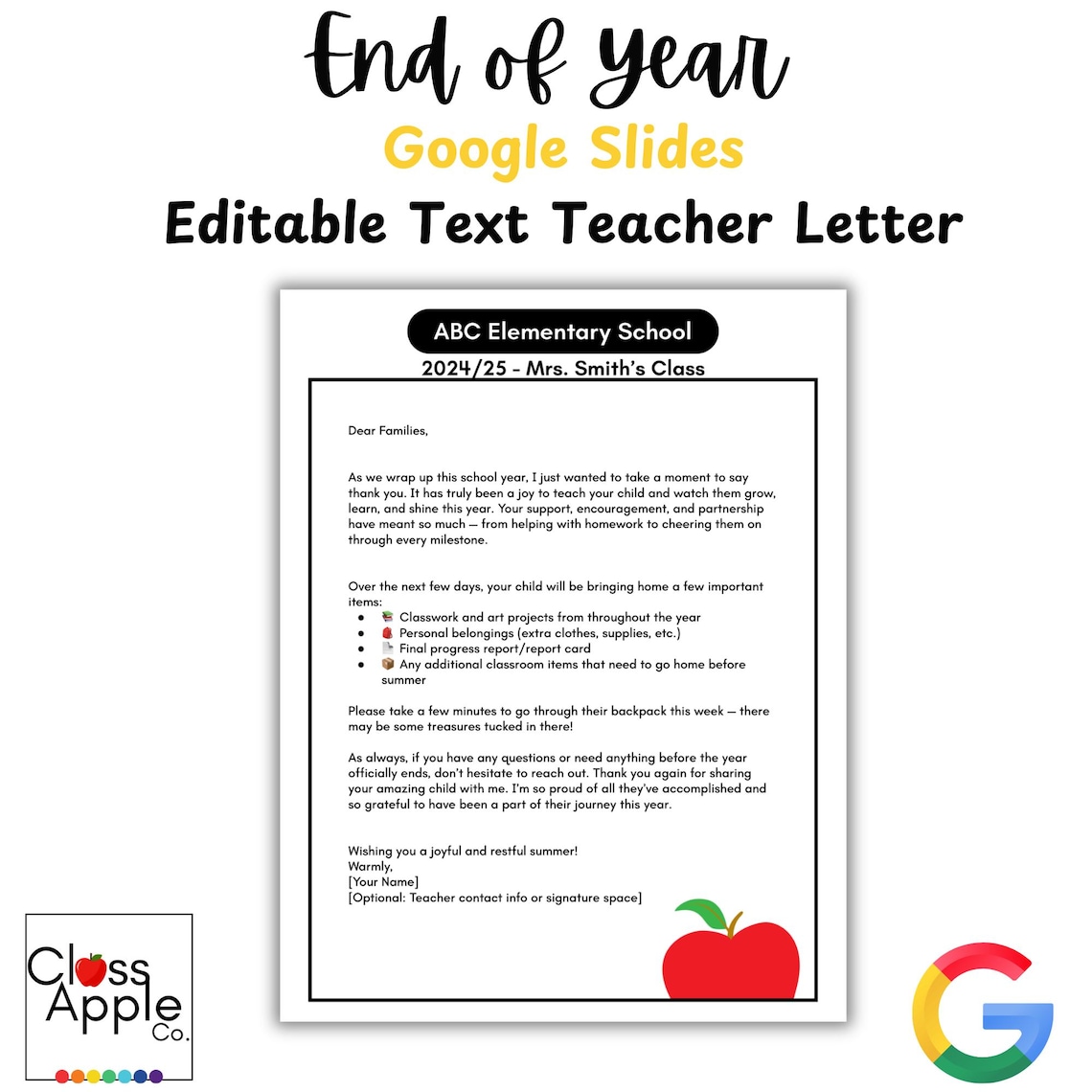 Editable Text End of Year Parent Letter Template | Letter to Families ...