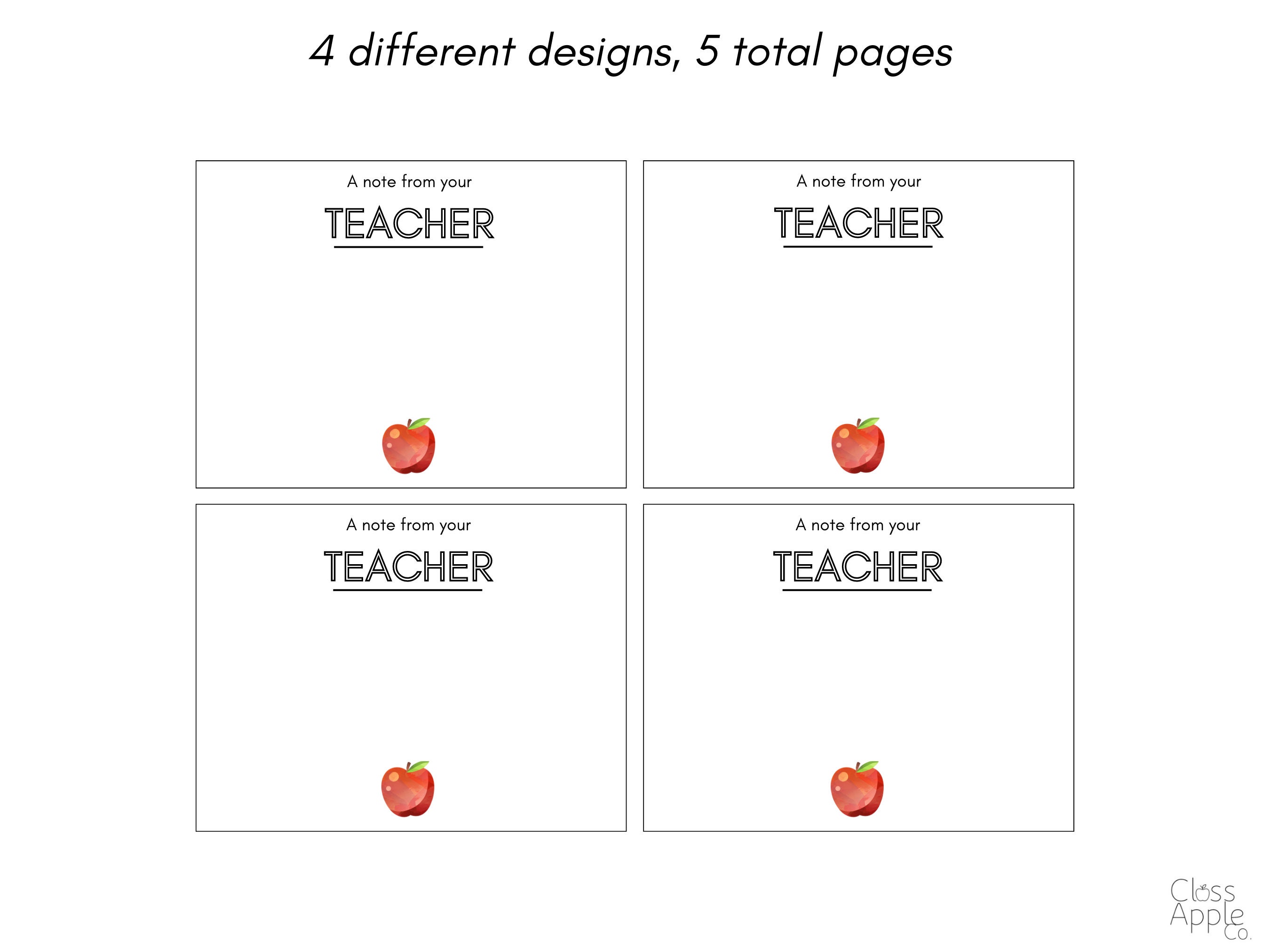 Digital Download - Printable - Thanks You Notes From Teacher - Apple ...