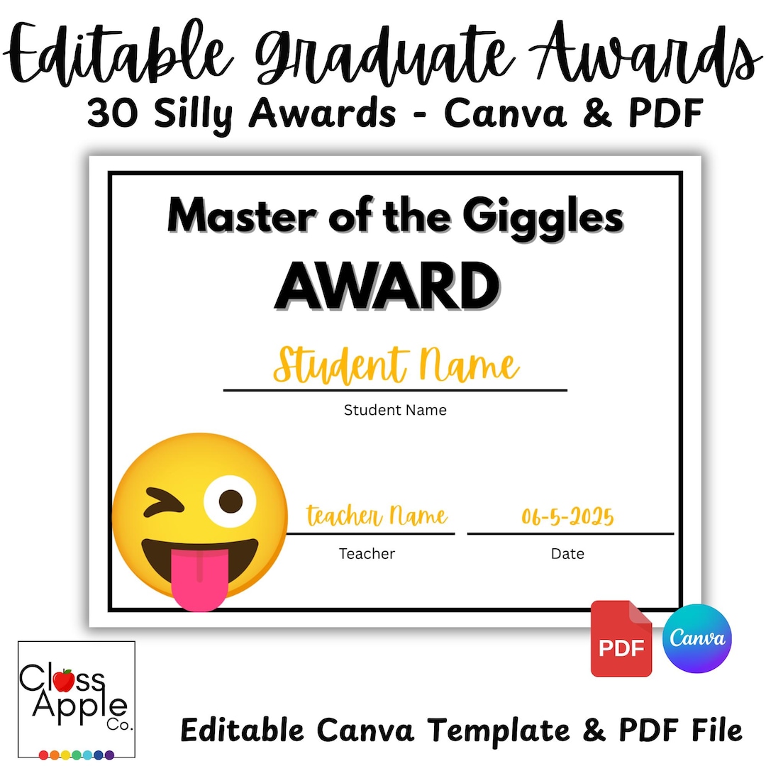 30 Funny End of Year Awards for Students | Editable Canva Template ...