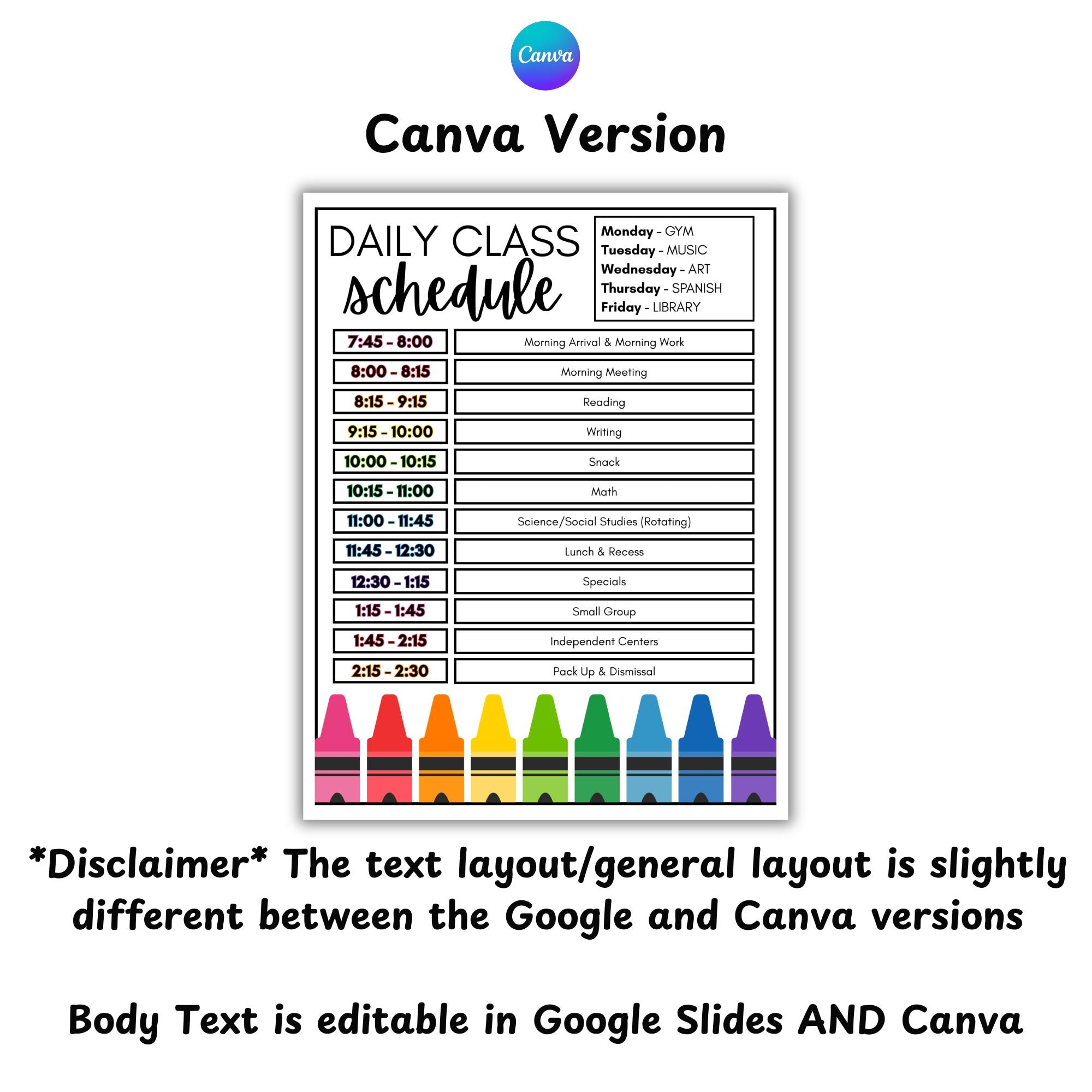 Editable Daily Class Schedule Template | Canva & Google Slides ...