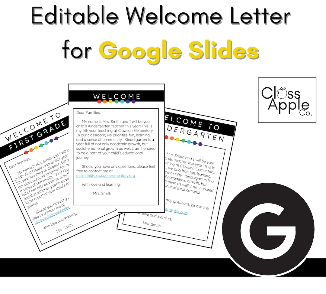 Editable Welcome Letter Version 2 - for Google Slides - Back to School ...