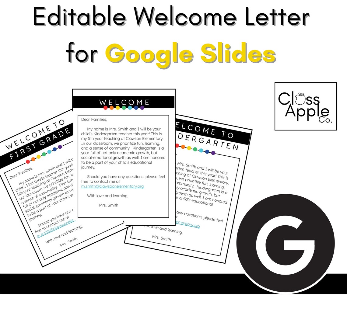 Editable Welcome Letter Version 2 - for Google Slides - Back to School ...