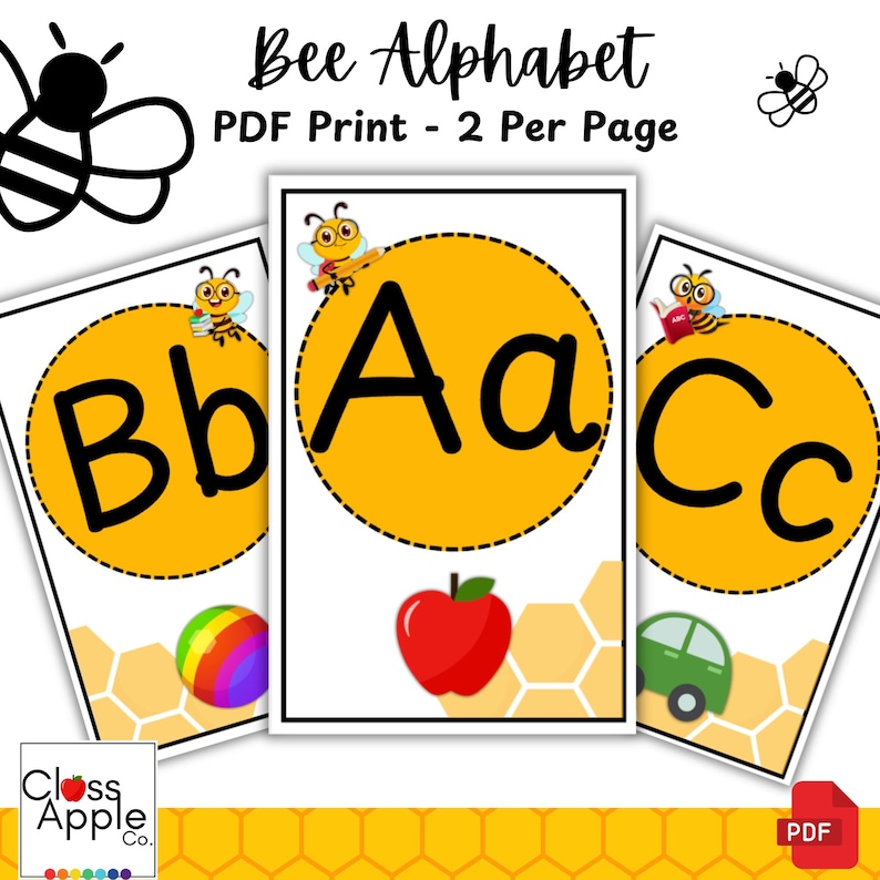 Bee Alphabet Posters | A-Z Classroom Decor | PDF Print 2 per Page ...