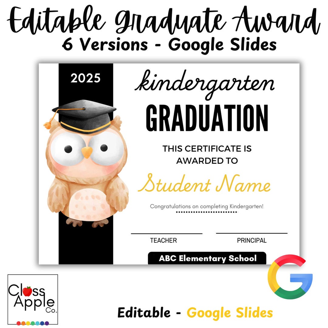 Editable Owl Graduation Certificate | End of Year Graduate Award ...