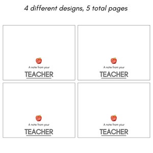 Digital Download Printable Thanks You Notes From Teacher Apple PDF ...