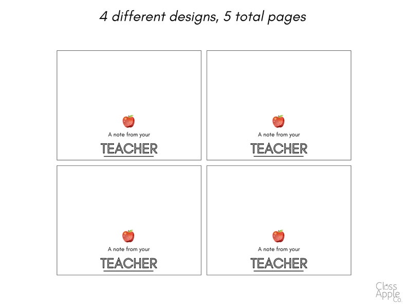Digital Download Printable Thanks You Notes From Teacher Apple PDF ...