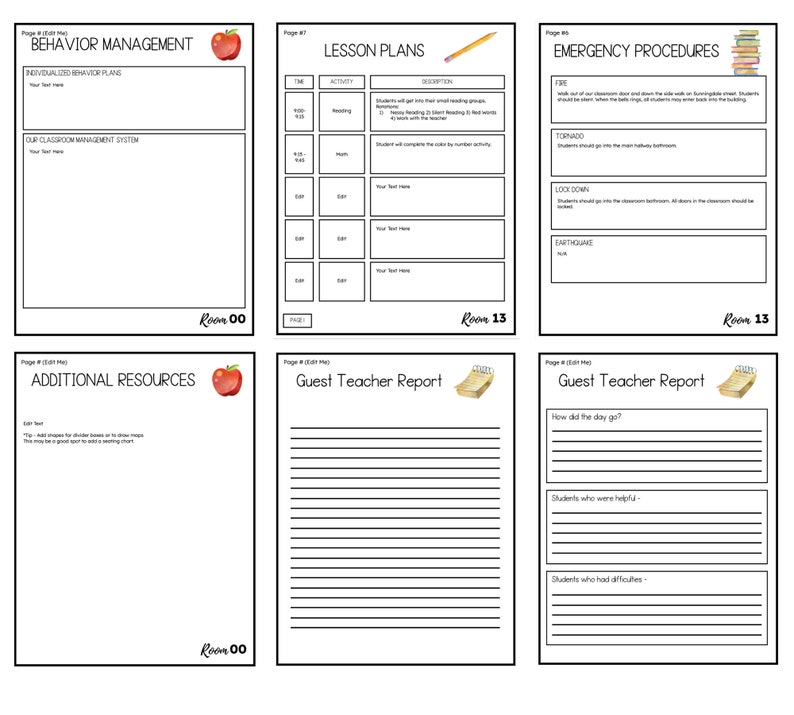 Editable Substitute Teacher/guest Teacher/emergency Sub Binder Inserts ...