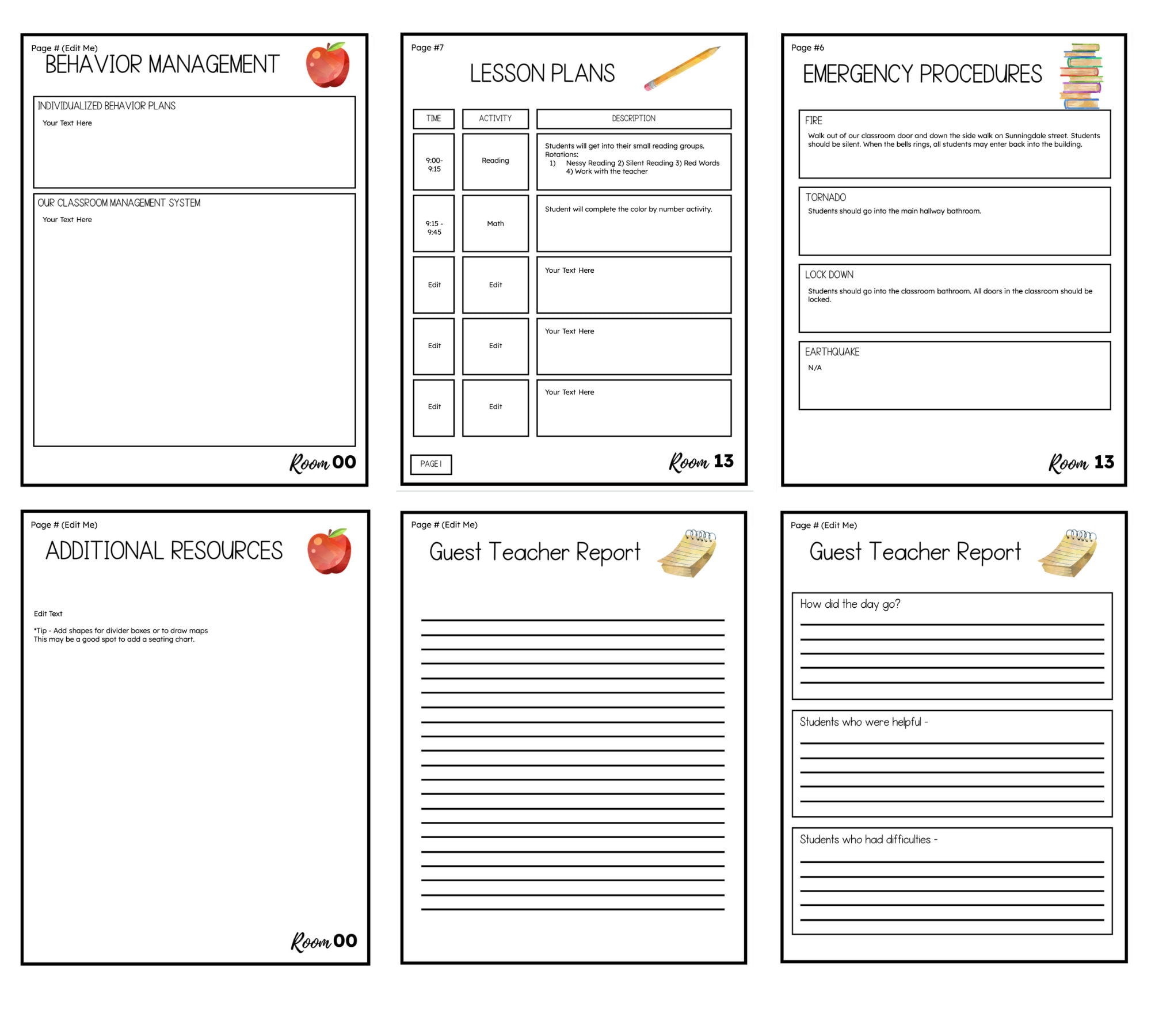 Editable Substitute Teacher/guest Teacher/emergency Sub Binder Inserts ...