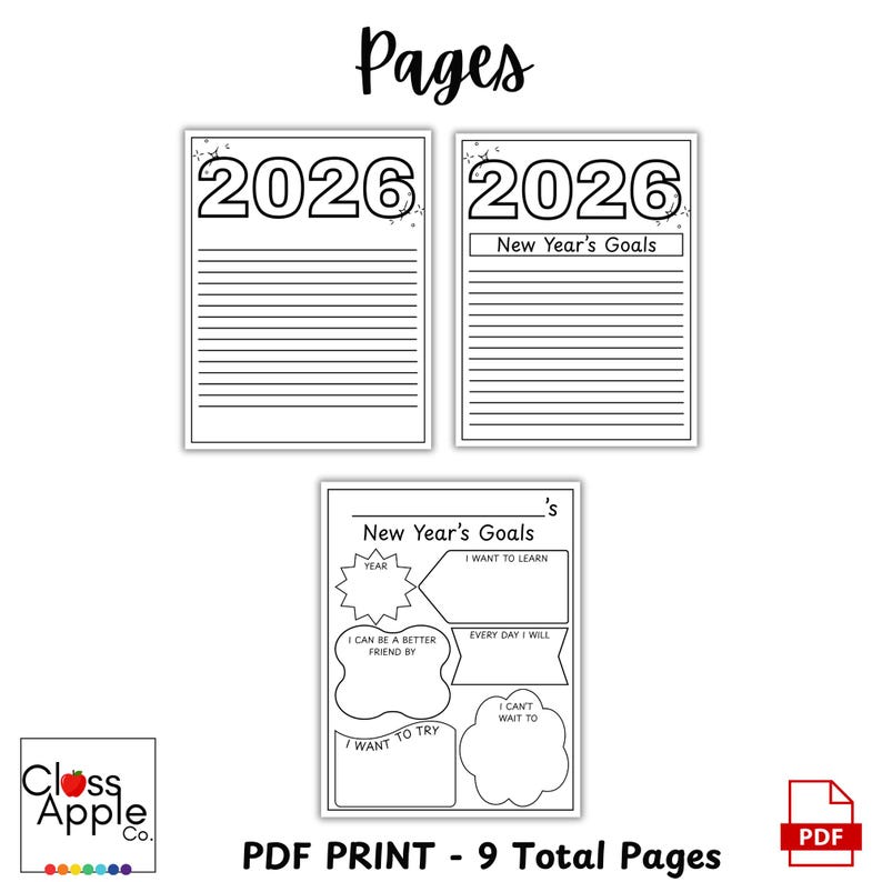 Objectifs du Nouvel An Activités 2026 | Écriture et pages à colorier ...