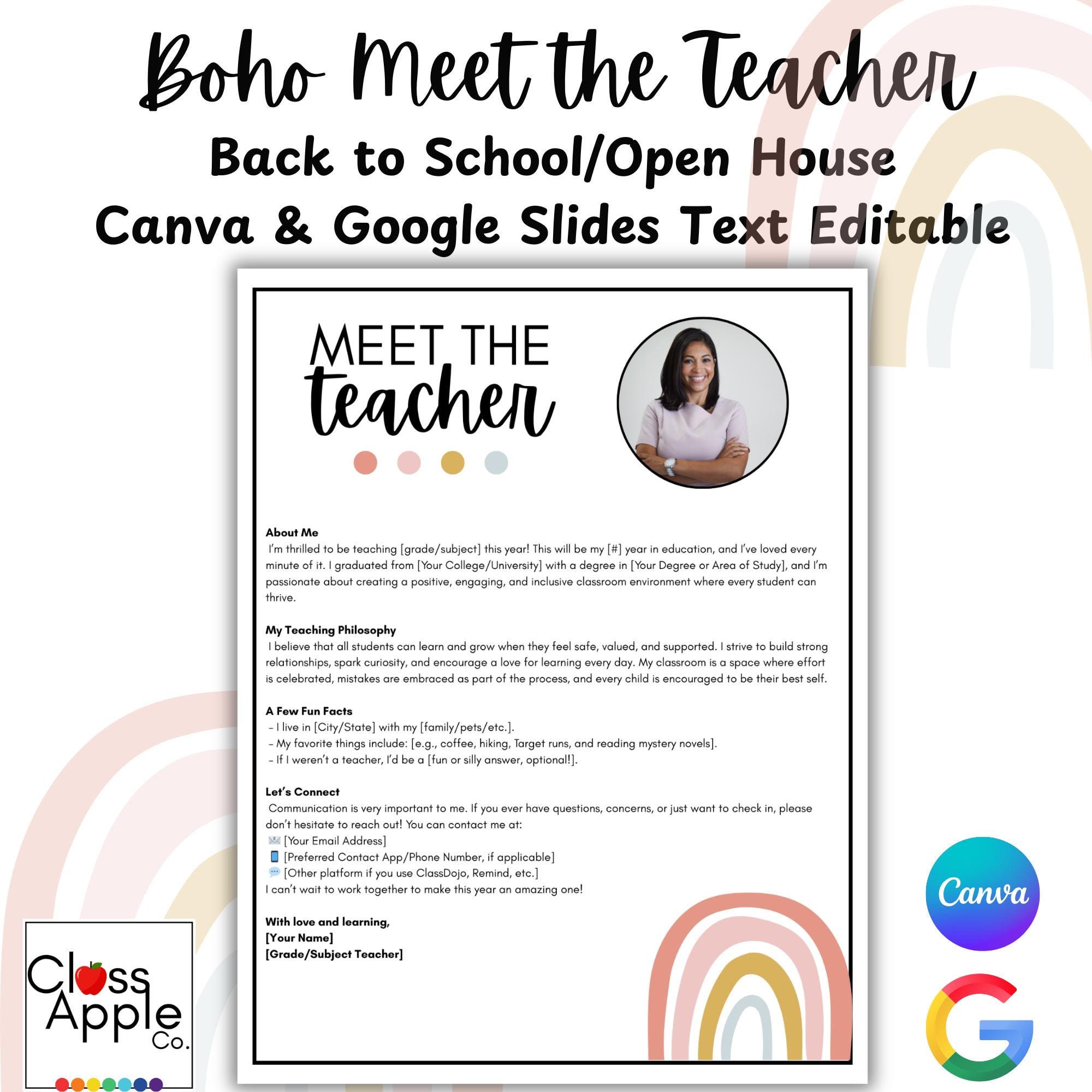 Boho Meet the Teacher Template | Editable Canva & Google Slides | Back ...