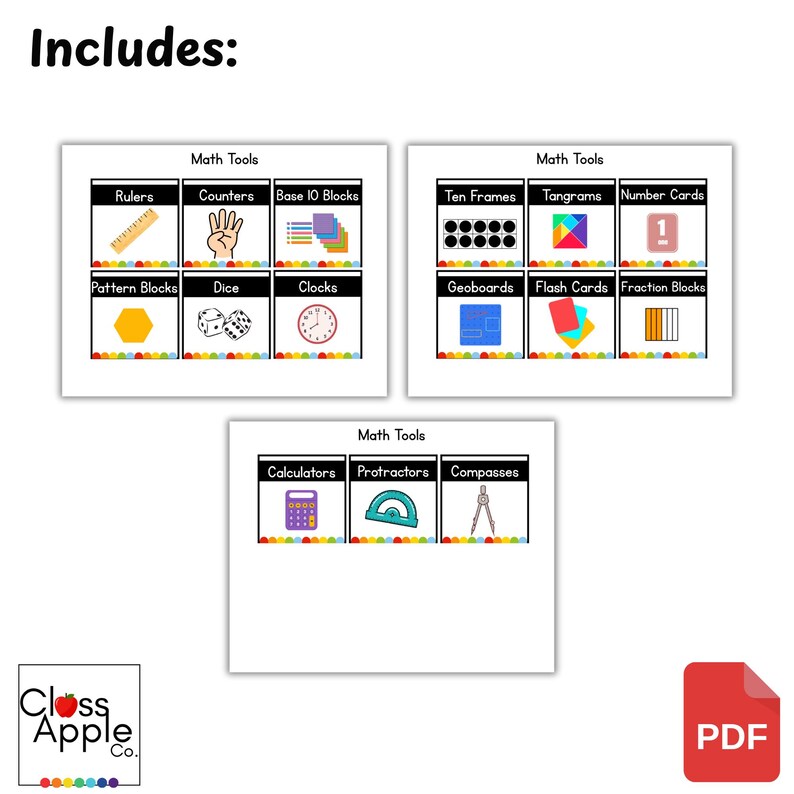 Math Tools Labels for Classroom – Printable Supply Bin Tags – Math ...