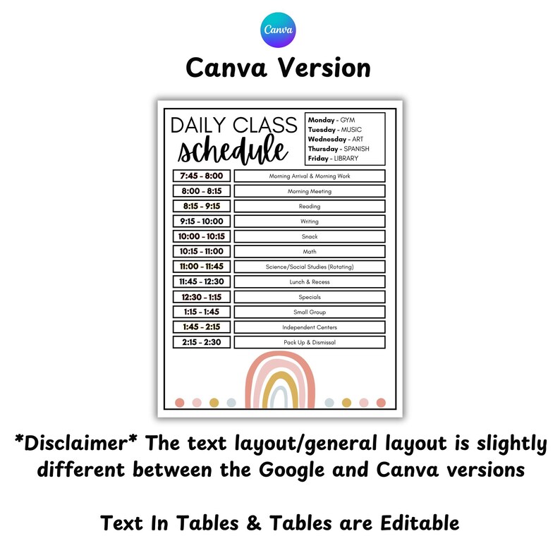 Boho Daily Class Schedule Template | Editable Canva & Google Slides ...