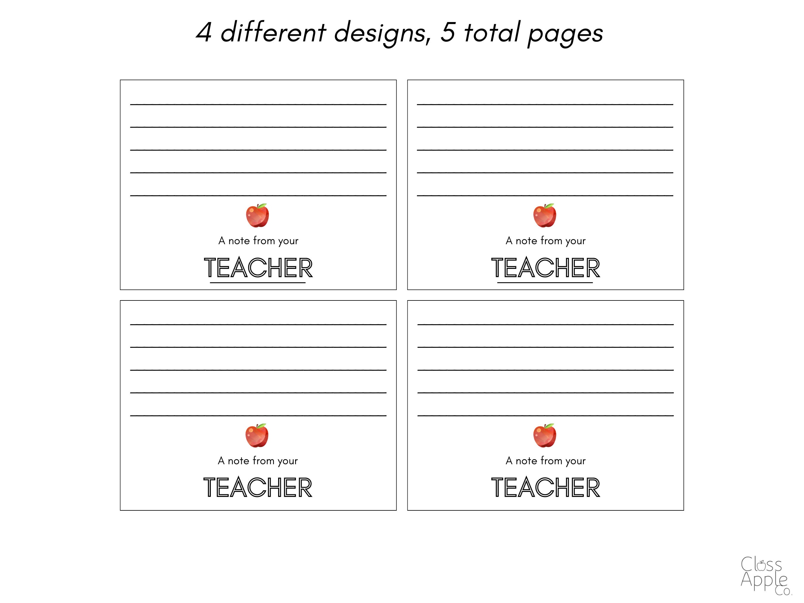 Digital Download - Printable - Thanks You Notes From Teacher - Apple ...