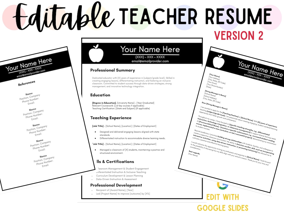 Editable Teacher Resume Template | Google Slides | Modern ...
