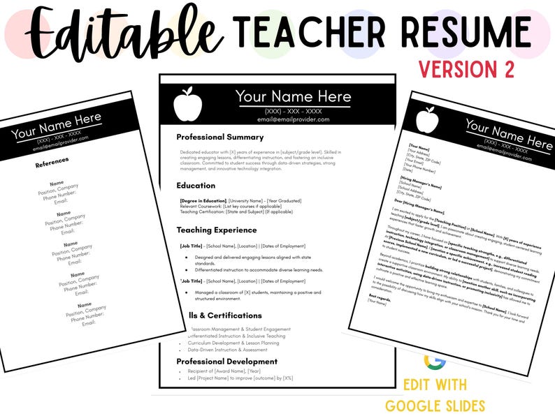 Editable Teacher Resume Template | Google Slides | Modern ...