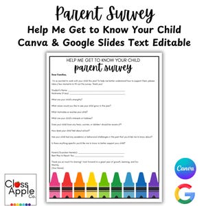 Editable Parent Survey | Get to Know Your Child Questionnaire | Canva ...