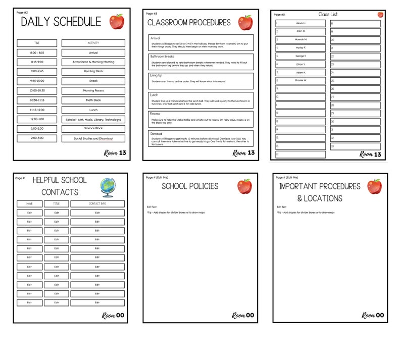 Editable Substitute Teacher/guest Teacher/emergency Sub Binder Inserts ...