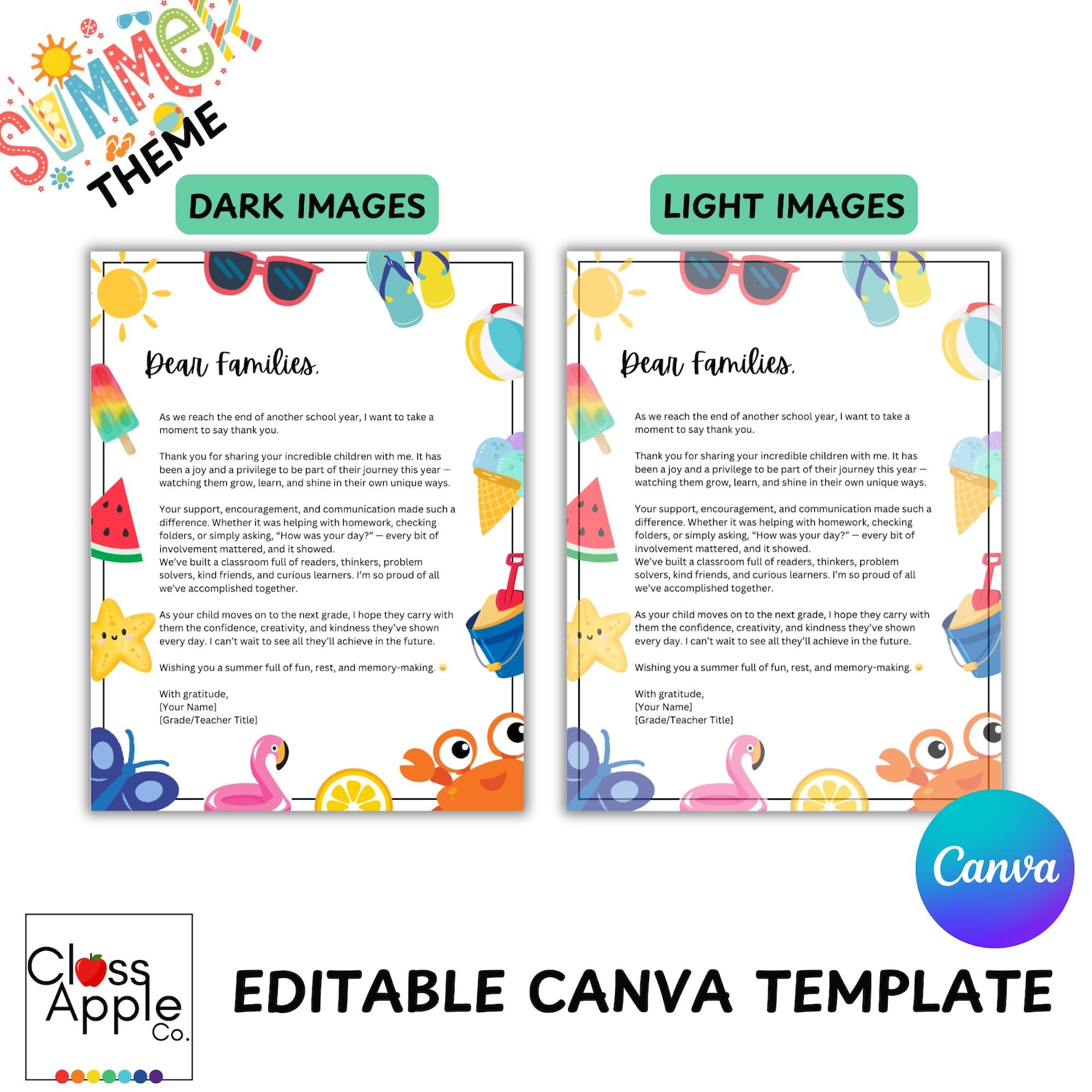 Editable End-of-year Summer Letter to Families | Canva Template | Text ...