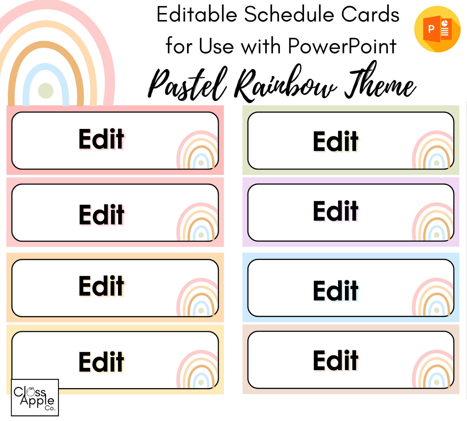 Editable Schedule Cards for Classroom - Pastel Rainbow Theme - Simple ...