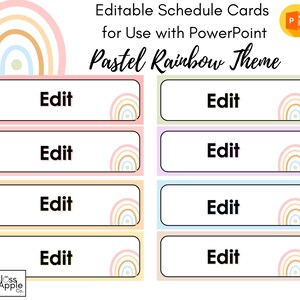 Editable Schedule Cards for Classroom - Pastel Rainbow Theme - Simple ...