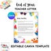 Editable End-of-year Summer Letter to Families | Canva Template | Text ...