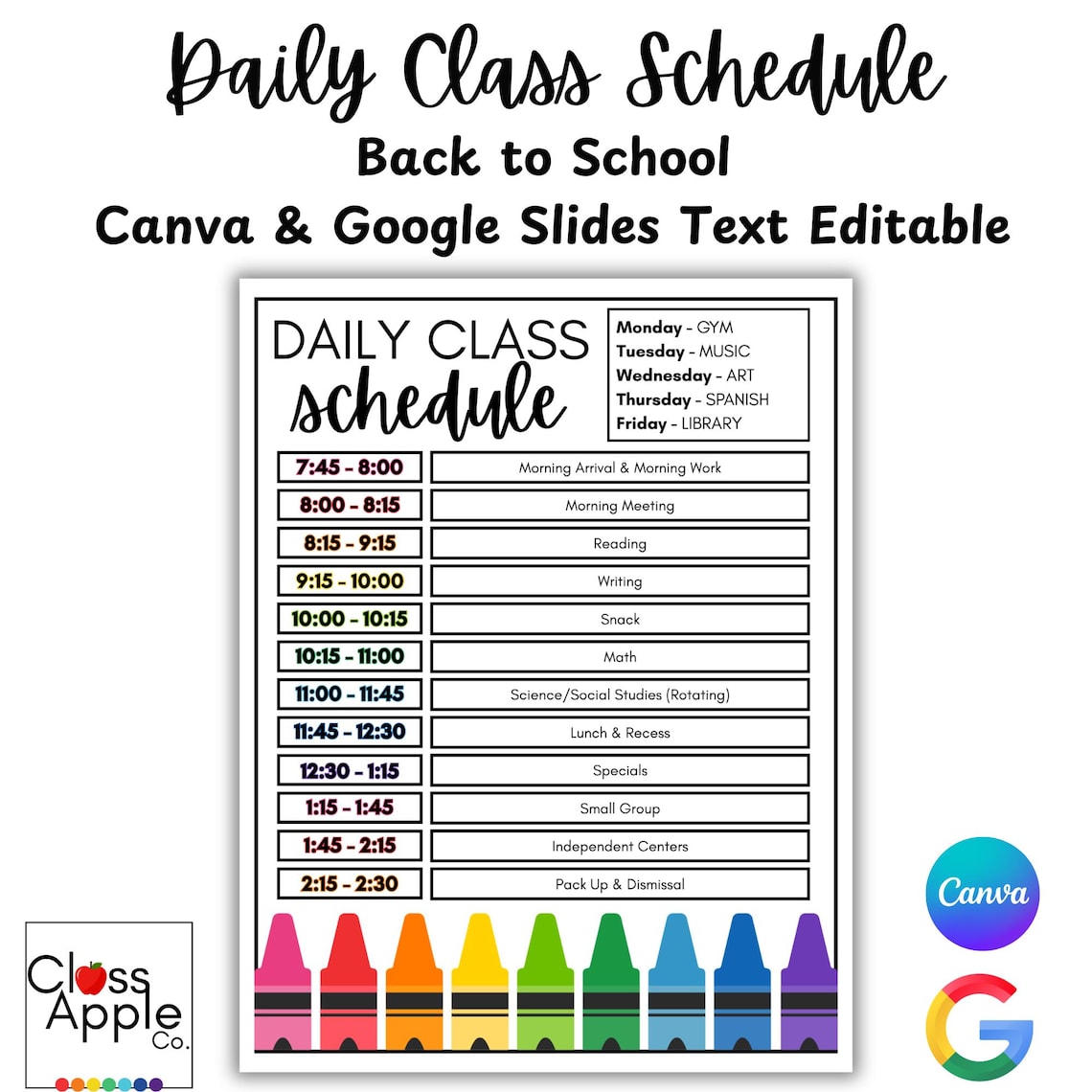 Editable Daily Class Schedule Template | Canva & Google Slides ...