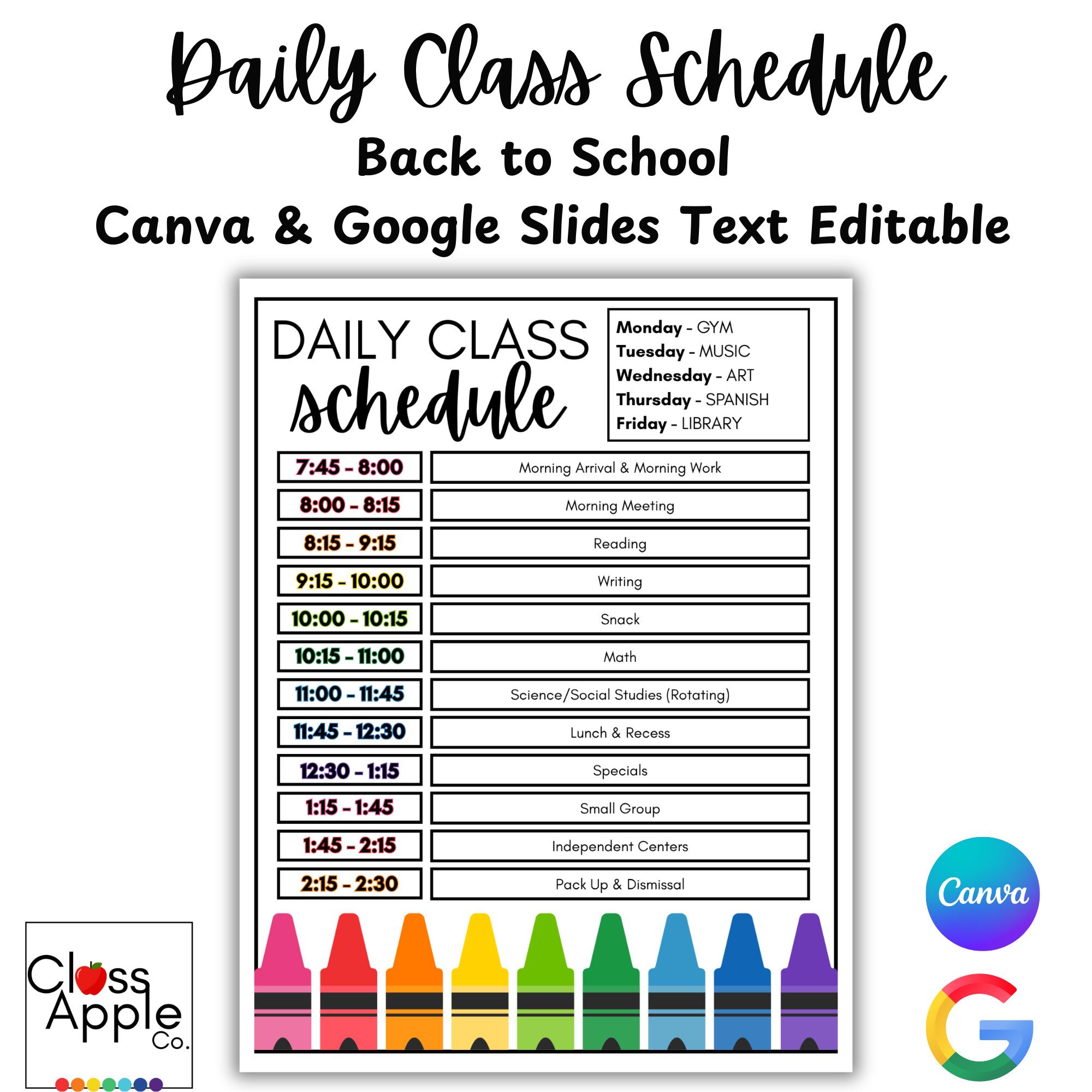 Editable Daily Class Schedule Template | Canva & Google Slides ...
