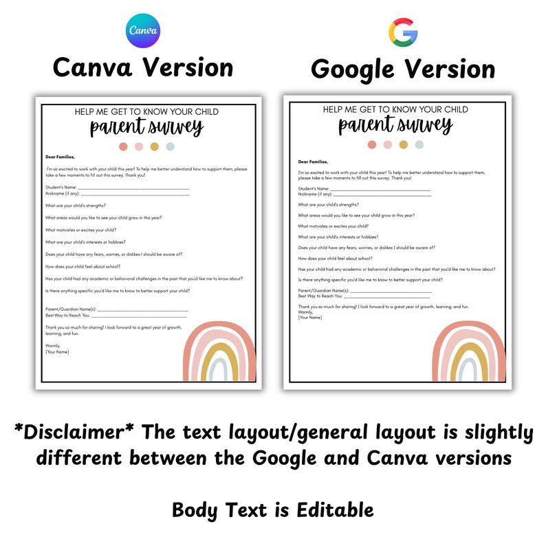 Boho Parent Survey | Get to Know Your Child Form | Editable Canva ...